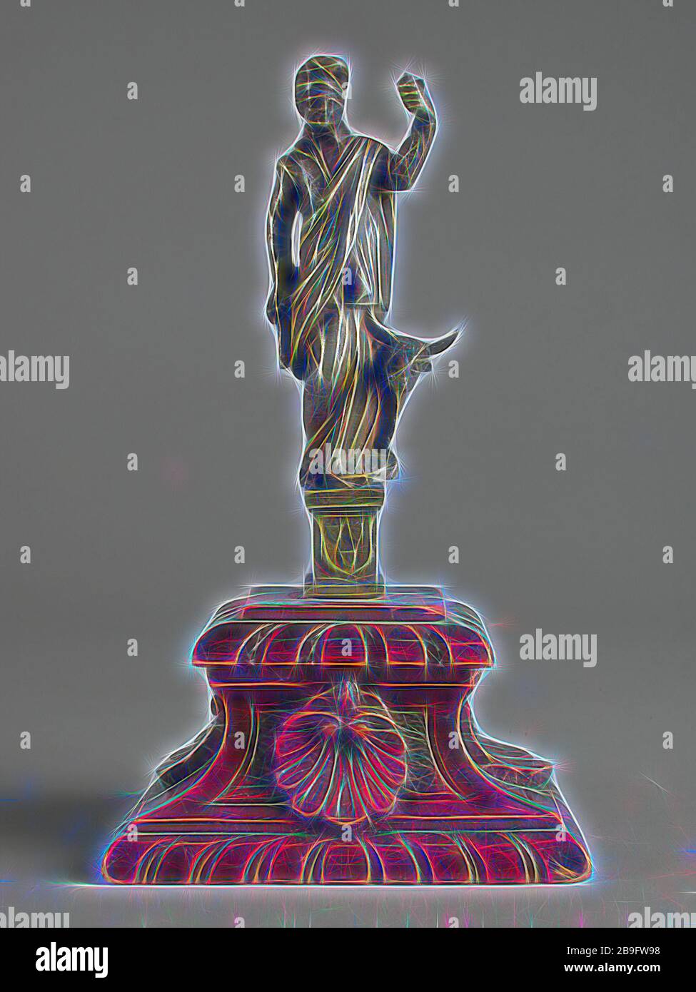 Copper statue of St. Lucas with beef, on wooden stand, wood carving ...