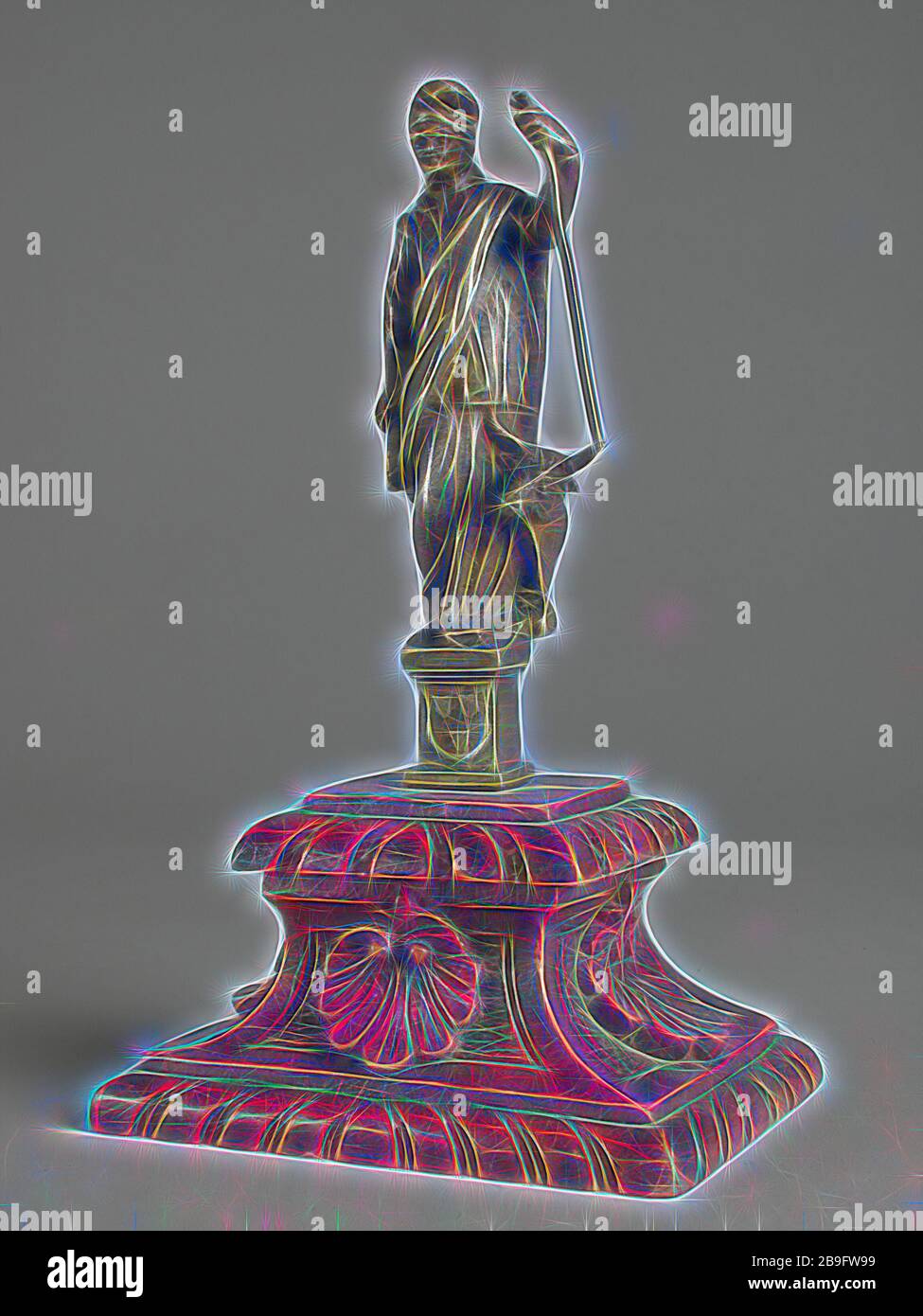 Copper statue of St. Lucas with beef, on wooden stand, wood carving ...