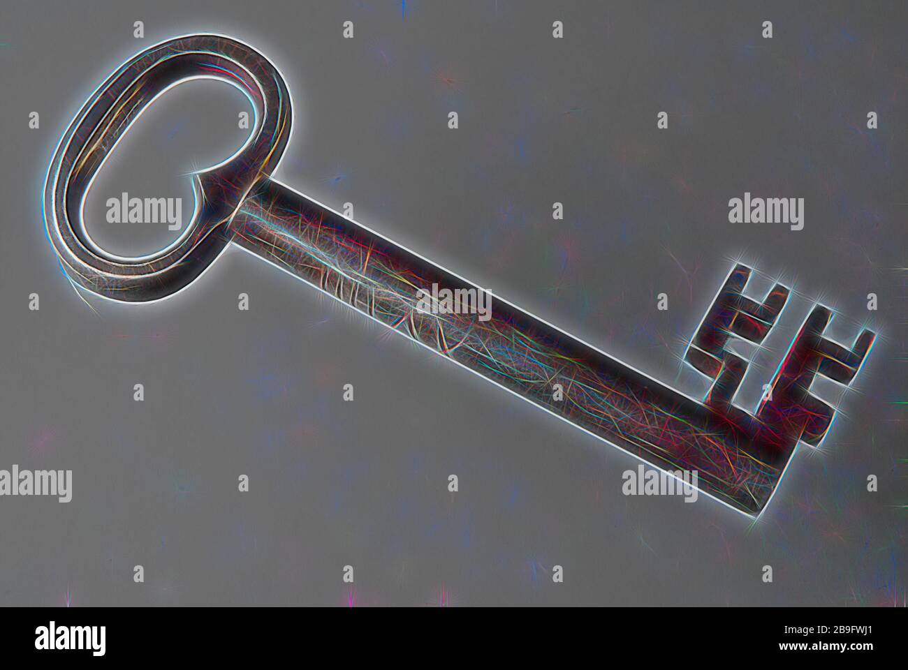 Key with incised XVIIII, hollow keysteel and heart-shaped eye, key iron ...