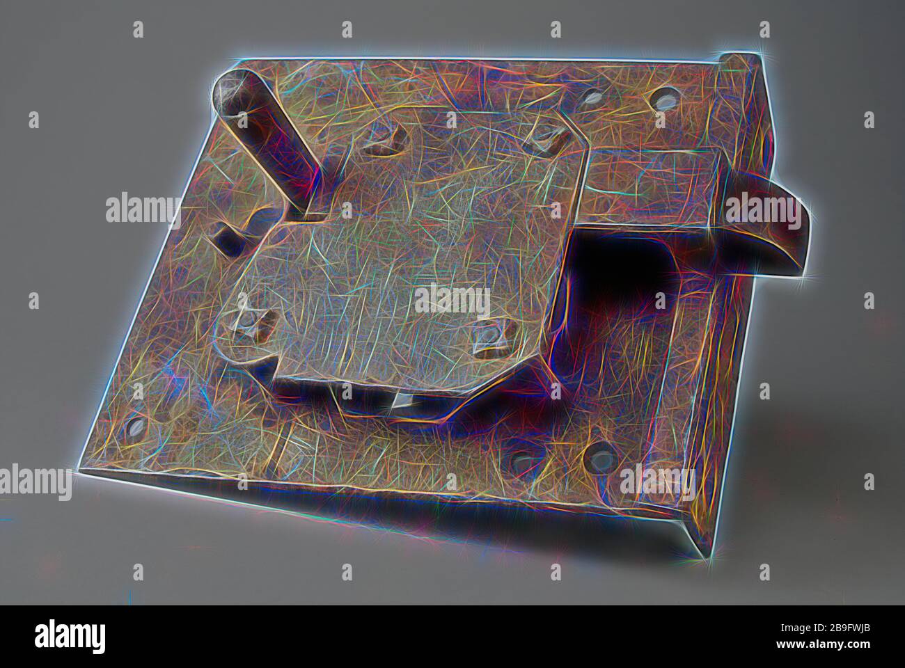 Iron fender lock with rectangular lock plate, one bolt and one curl ...