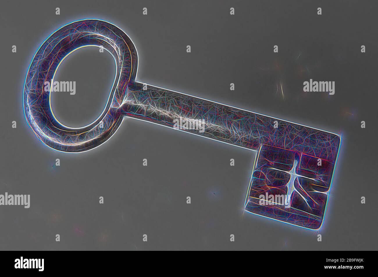 Iron key with oval eye, hollow key handle and cruciform beards in beard ...