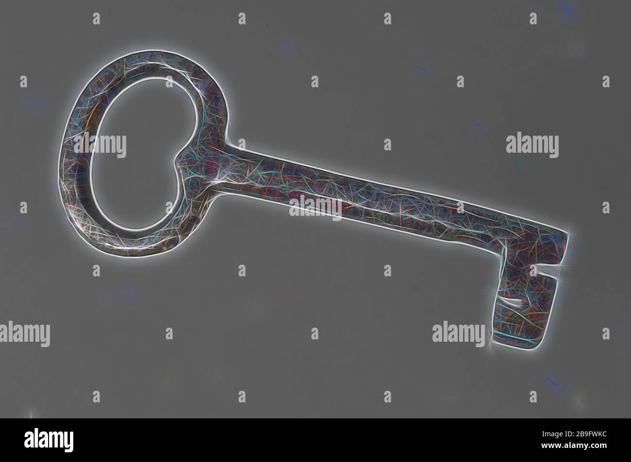 Iron key with heart-shaped eye, massive key handle and rectangular ...