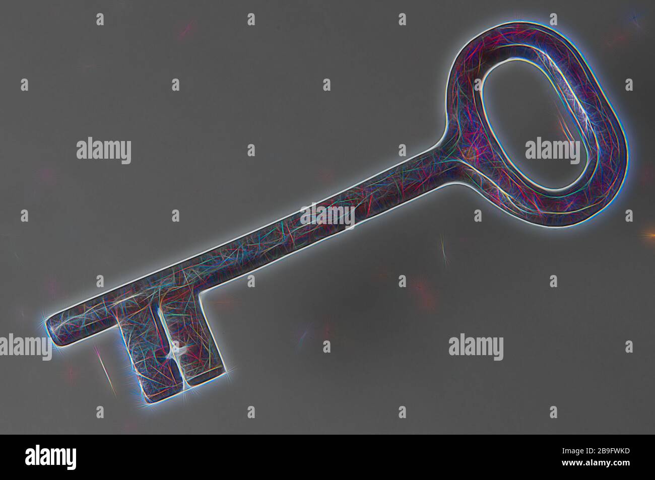 Iron key with oval eye, elongated solid key handle and simple cruciform ...