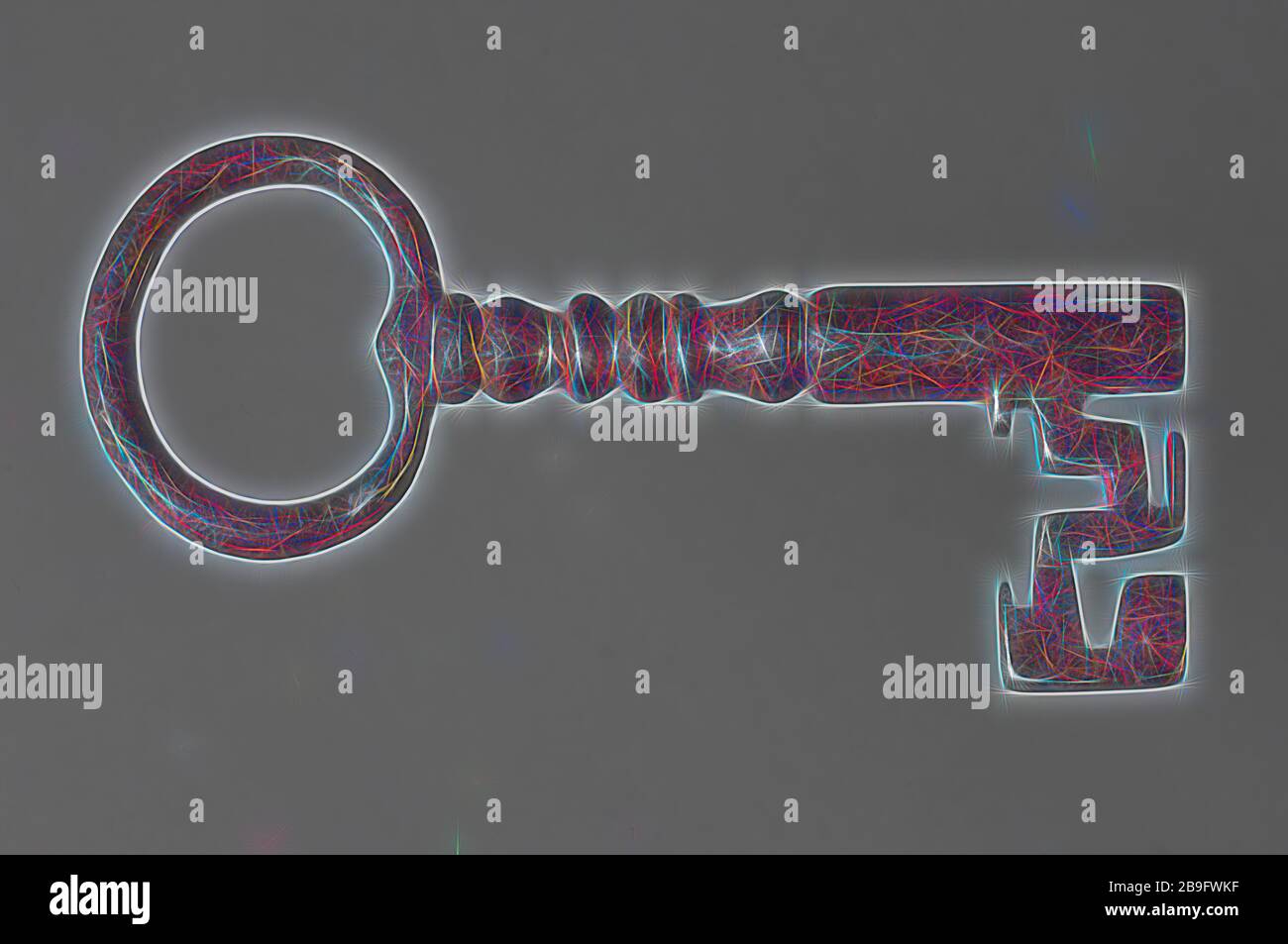 Iron key with heart-shaped eye, solid decorated key handle and ...