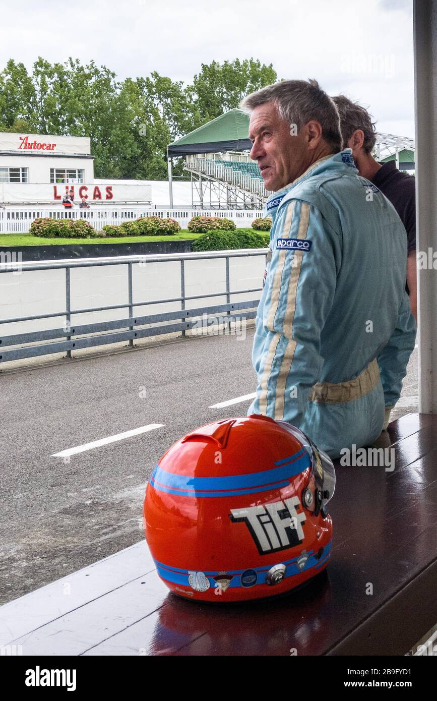 Tiff Needell in the pit lane at Goodwood race circuit, West Sussex UK ...