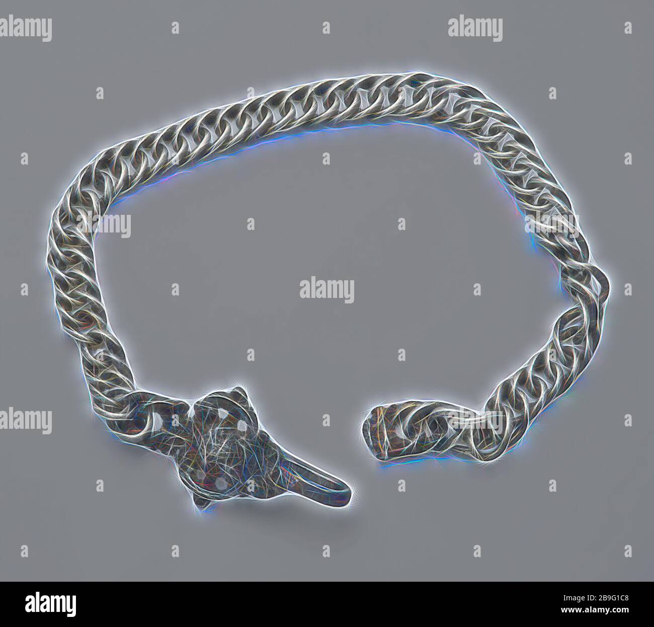 Silver coat closure with oval links, end of hook and ornament, chain ...