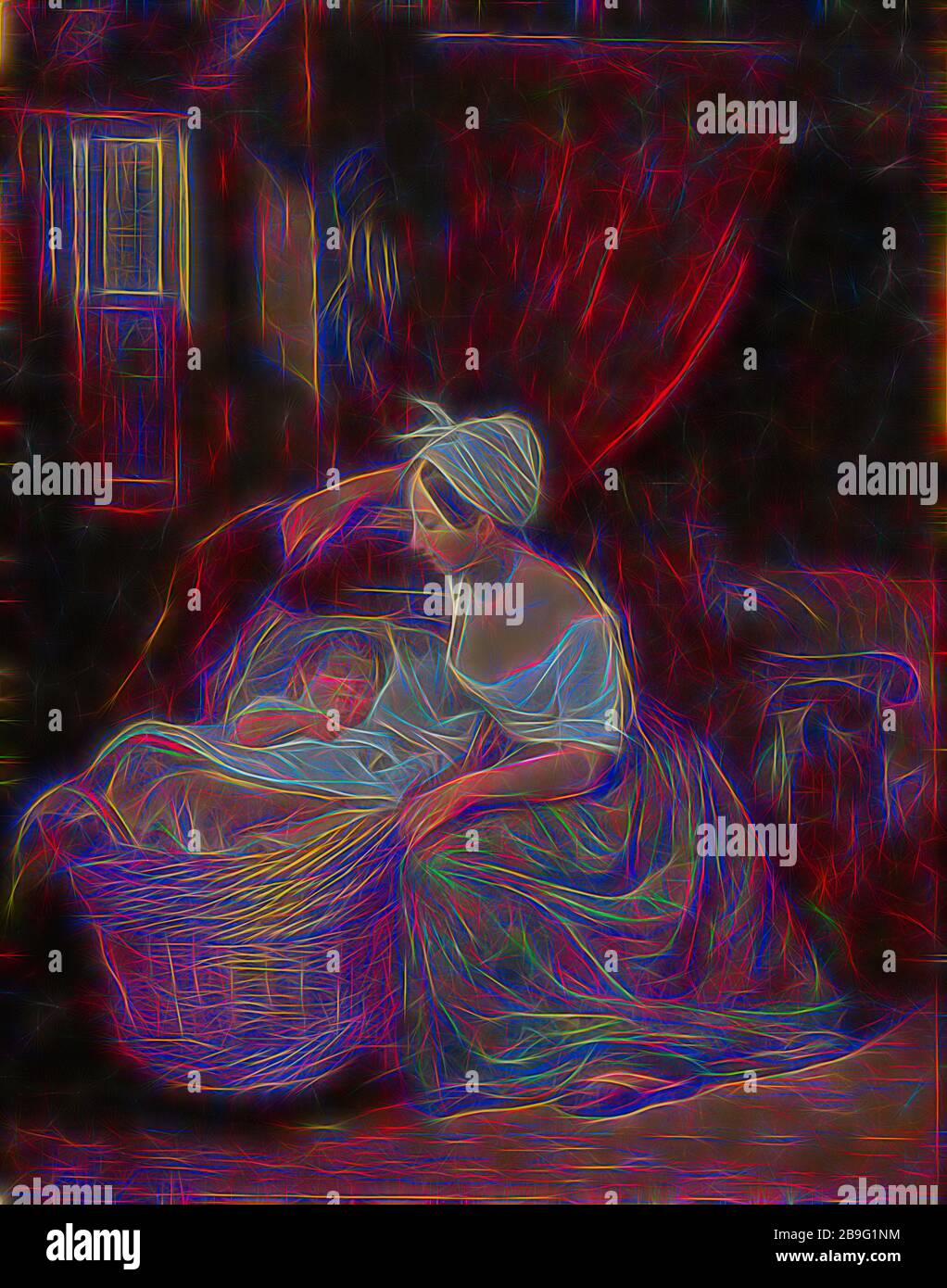 Arend Bakker, Portrait of an unknown mother at the cradle of her child ...