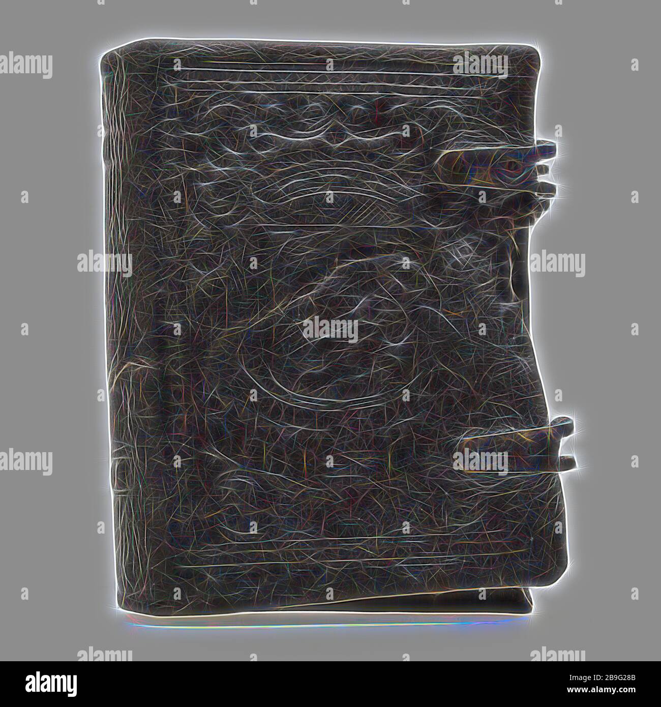 Leather binding, with embossed shields and brass clasp, bookbinding ...