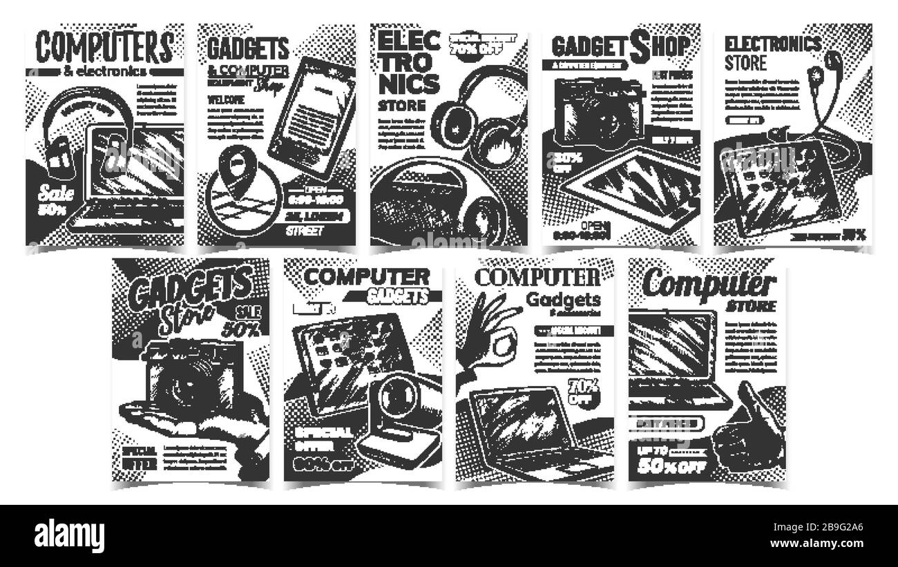 Electronics Store Advertising Posters Set Vector Stock Vector Image ...