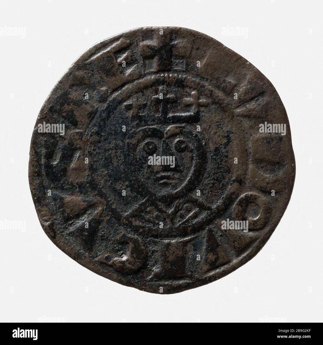 Silver coin of Louis VII, 1137-1180 (with the Bishop of Laon, Gautier I ...
