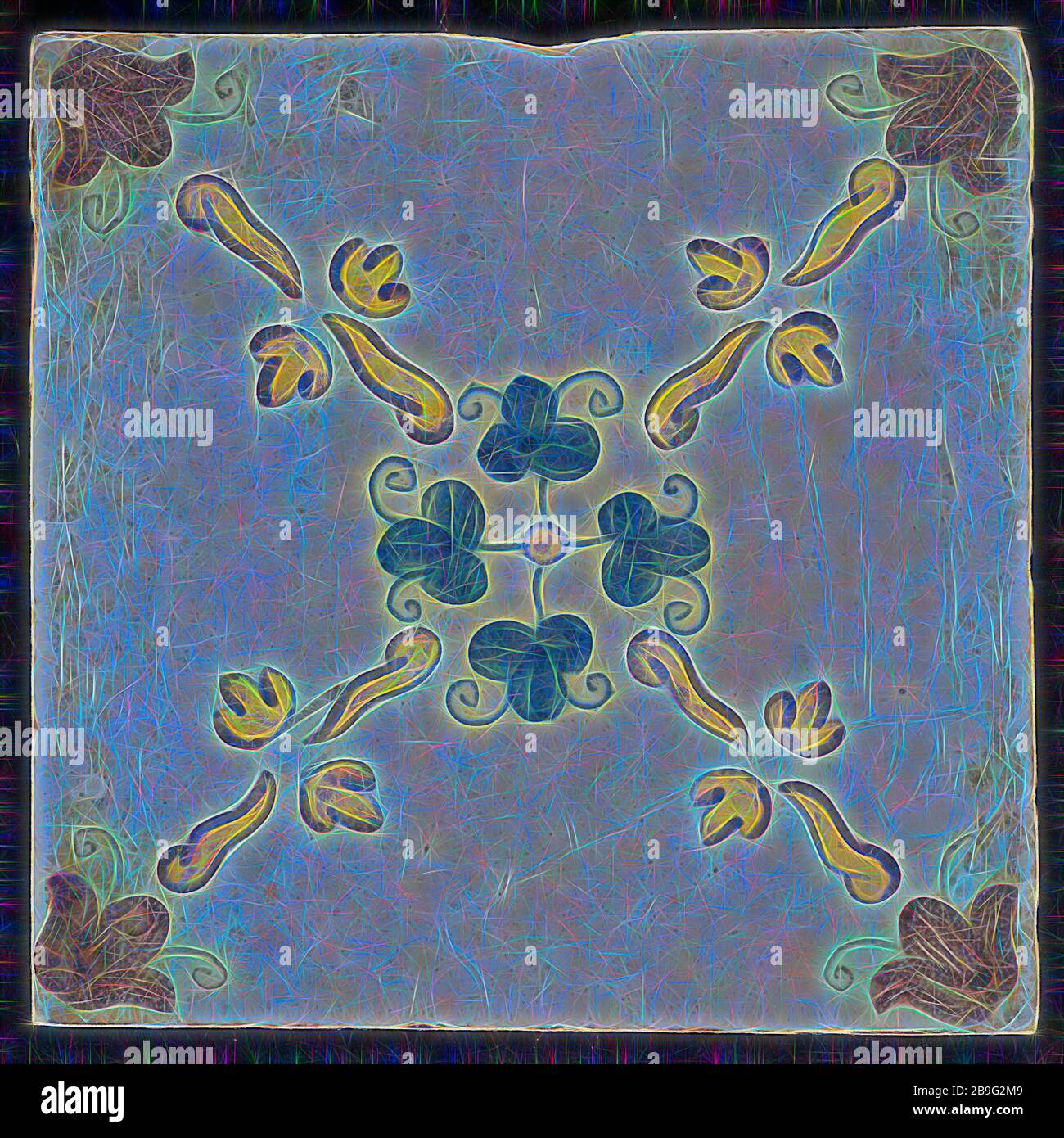 F.J. Kleyn, Ornament tile, Rotterdammer crosshair, clovers, corner ...