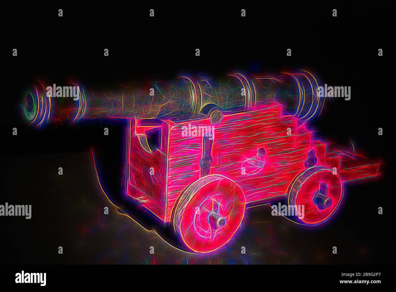 C. en I. Seest, Small bronze cannon on modern red painted wooden roller ...