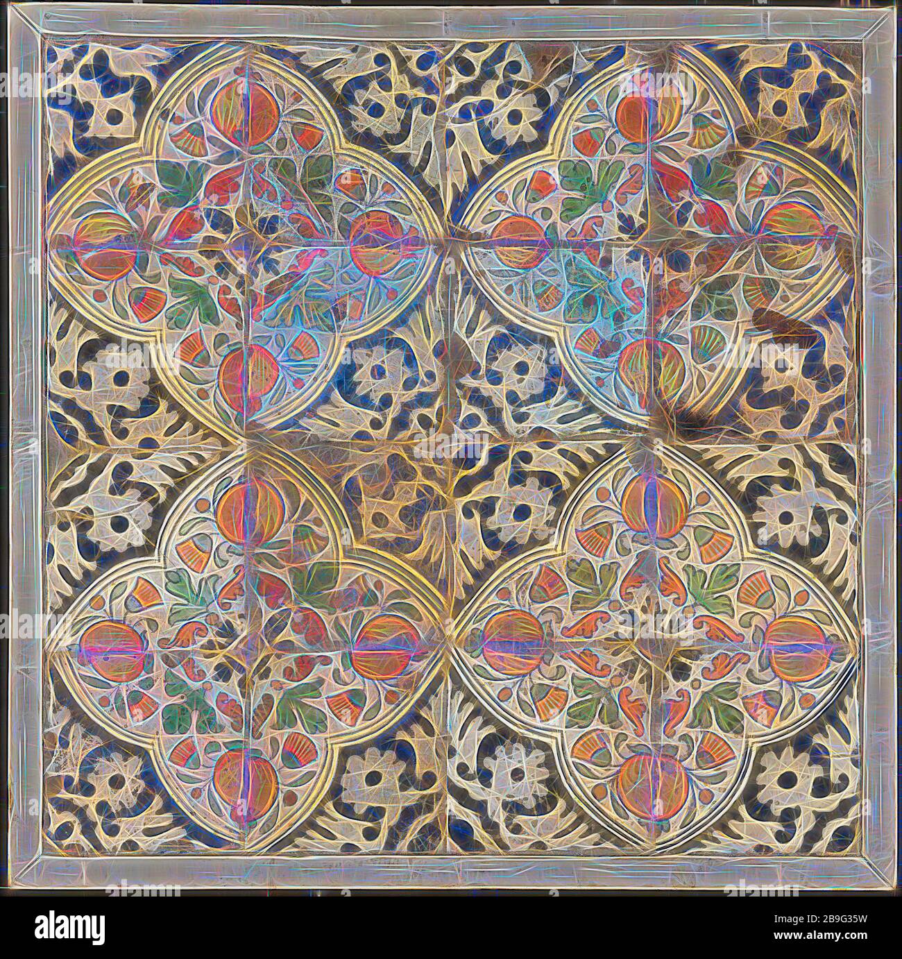 Tile field four high, four wide, parqueted, pompadourtegel, flower ...