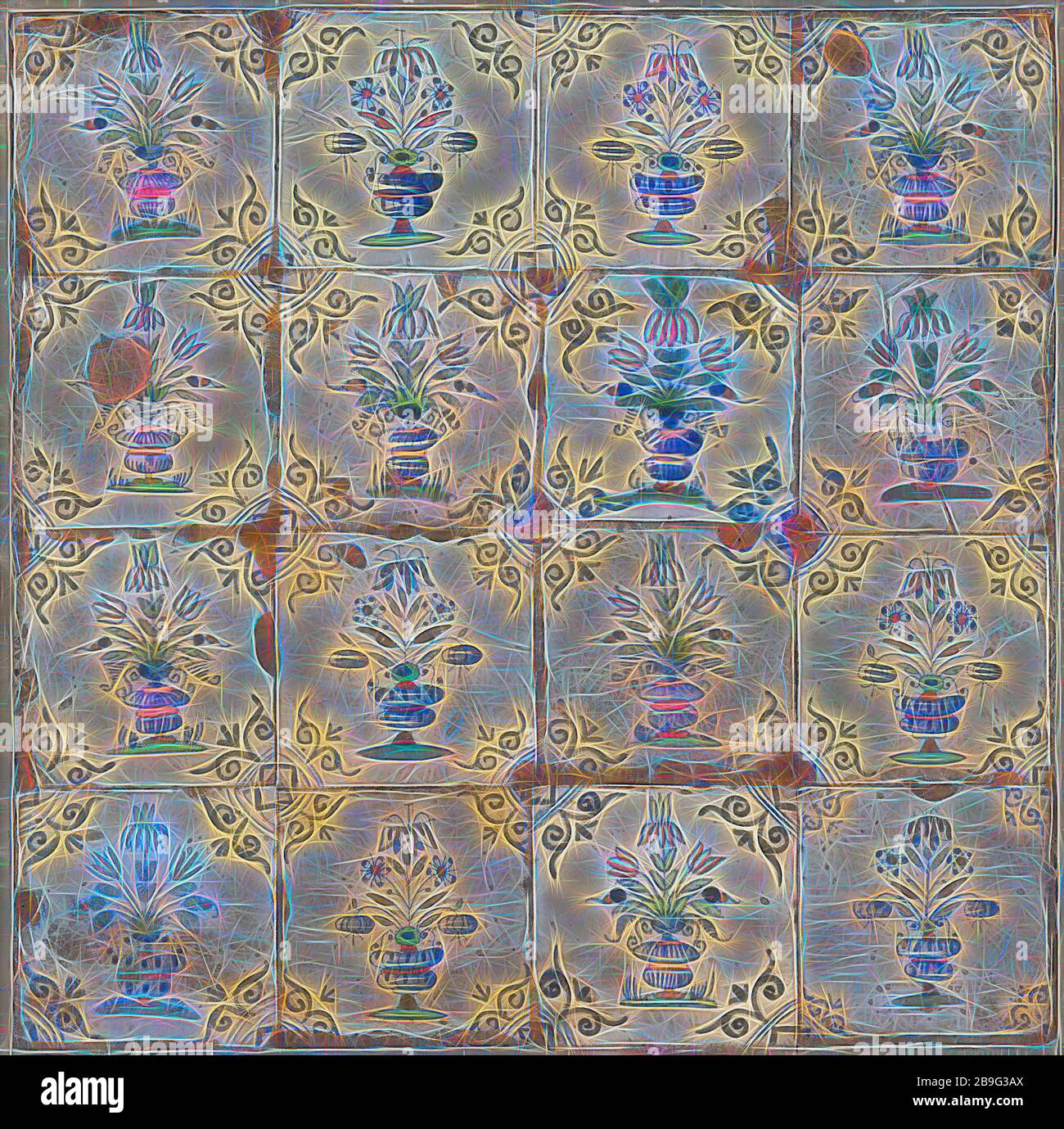 Tile field, four high, four wide, flower vase with flowers, corner ...