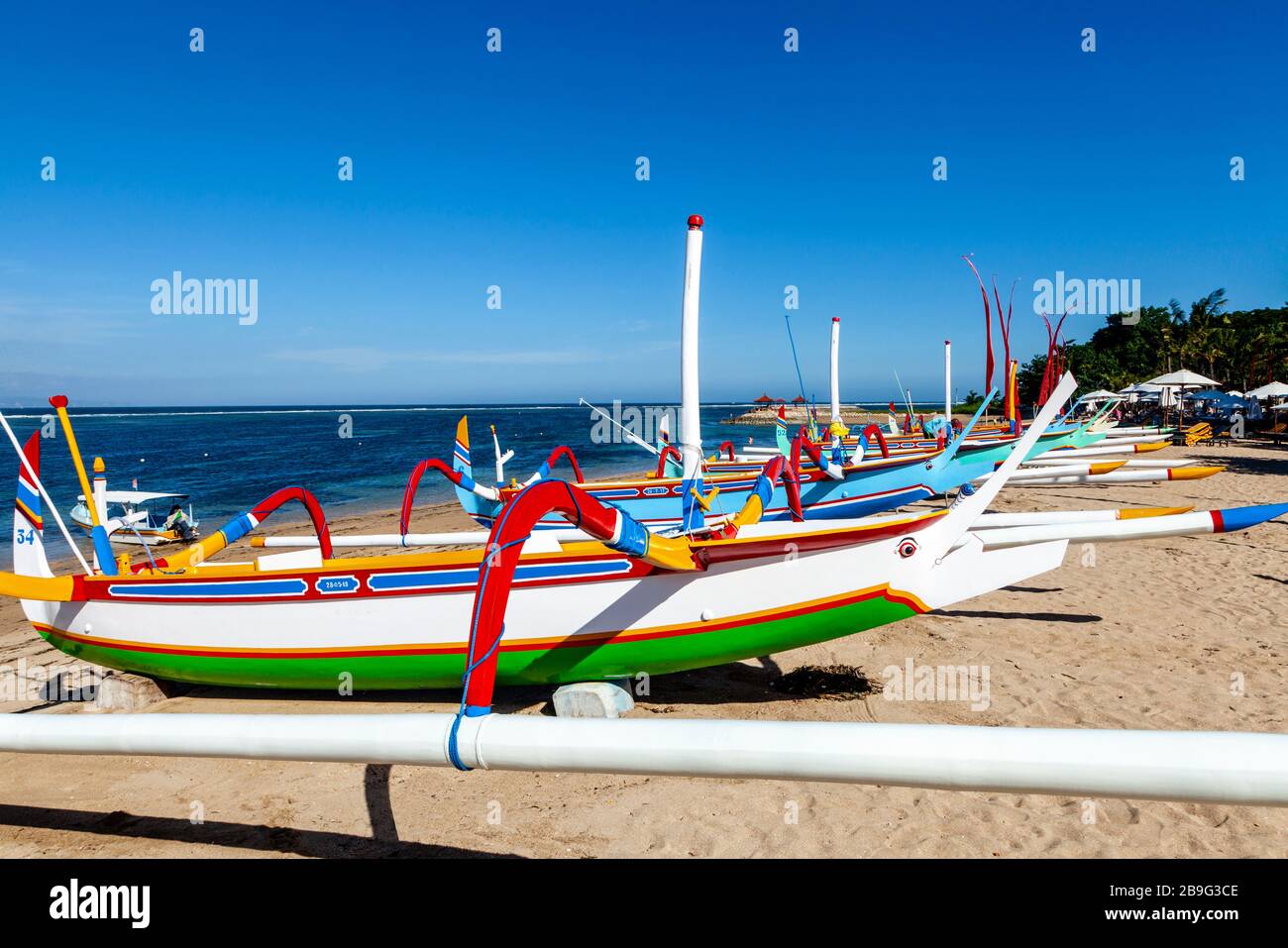 Traditional Jukung Boats On Sanur Beach, Bali, Indonesia Stock Photo ...