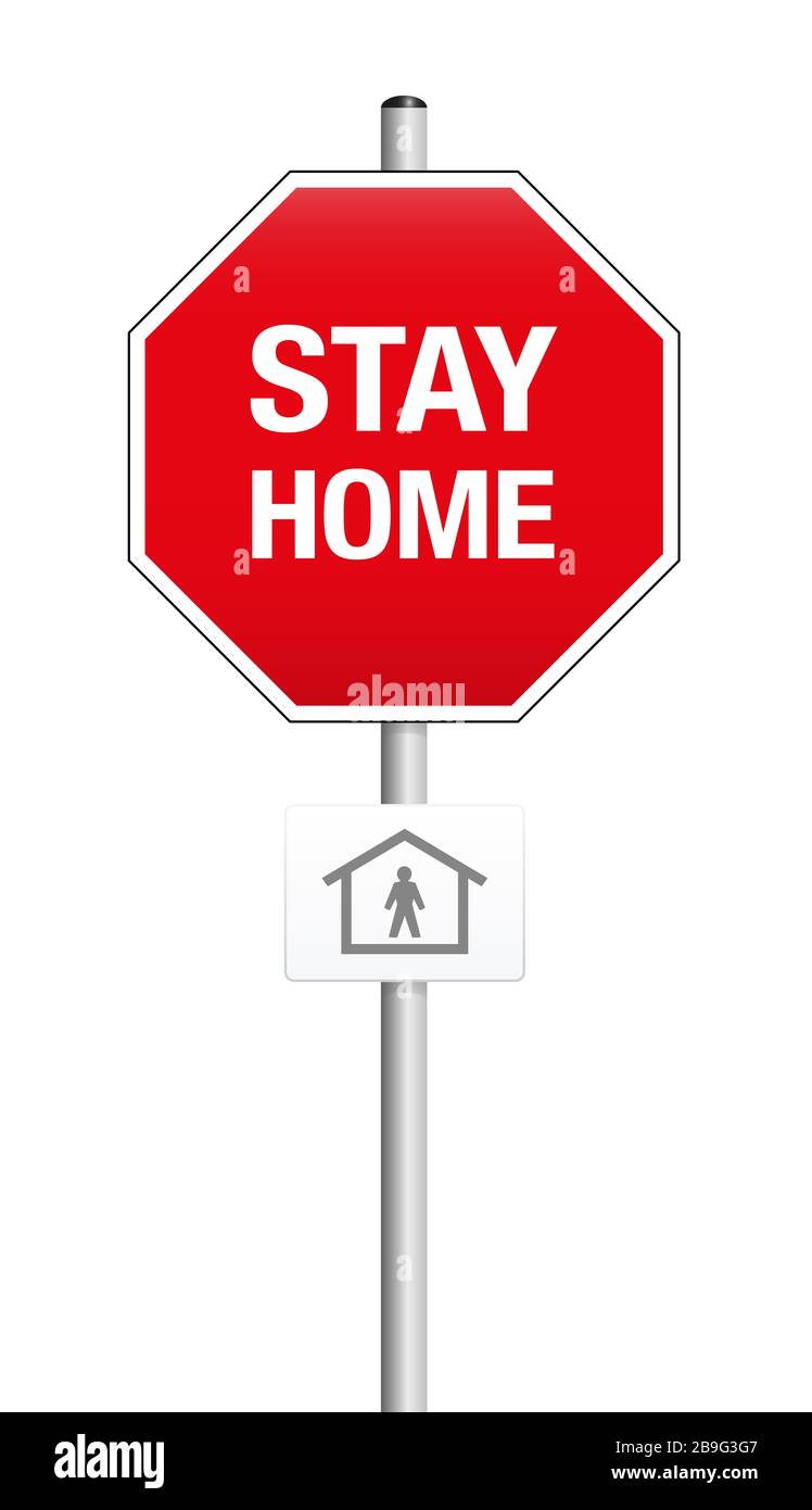 Stay home stop sign. Self quarantine pictogram - illustration on white ...