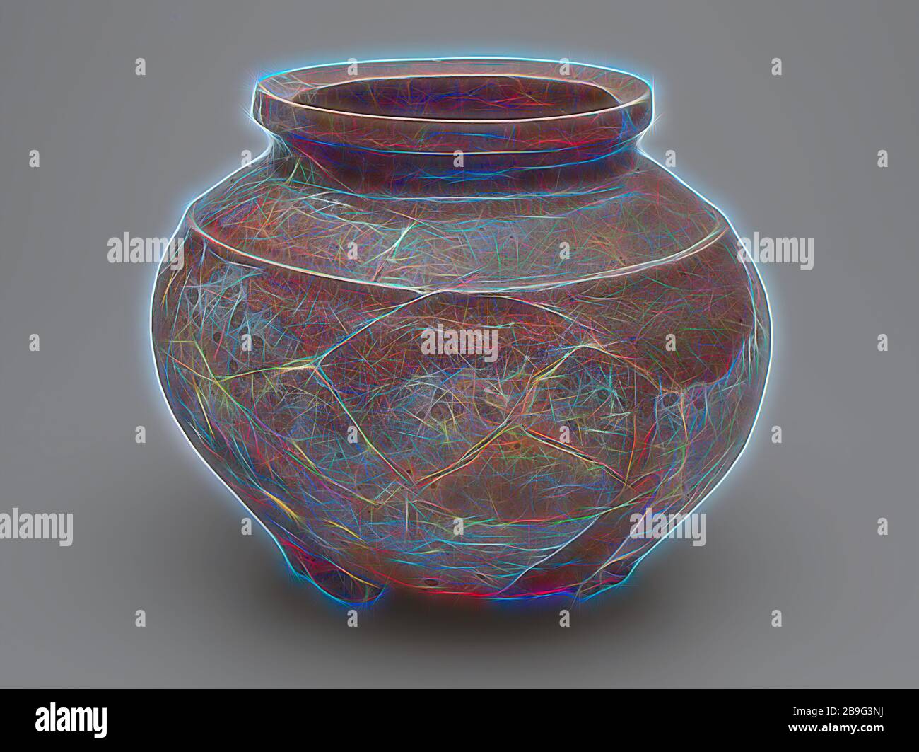 Low pot of red pottery on stand fins with sparing lead glaze, ledge ...