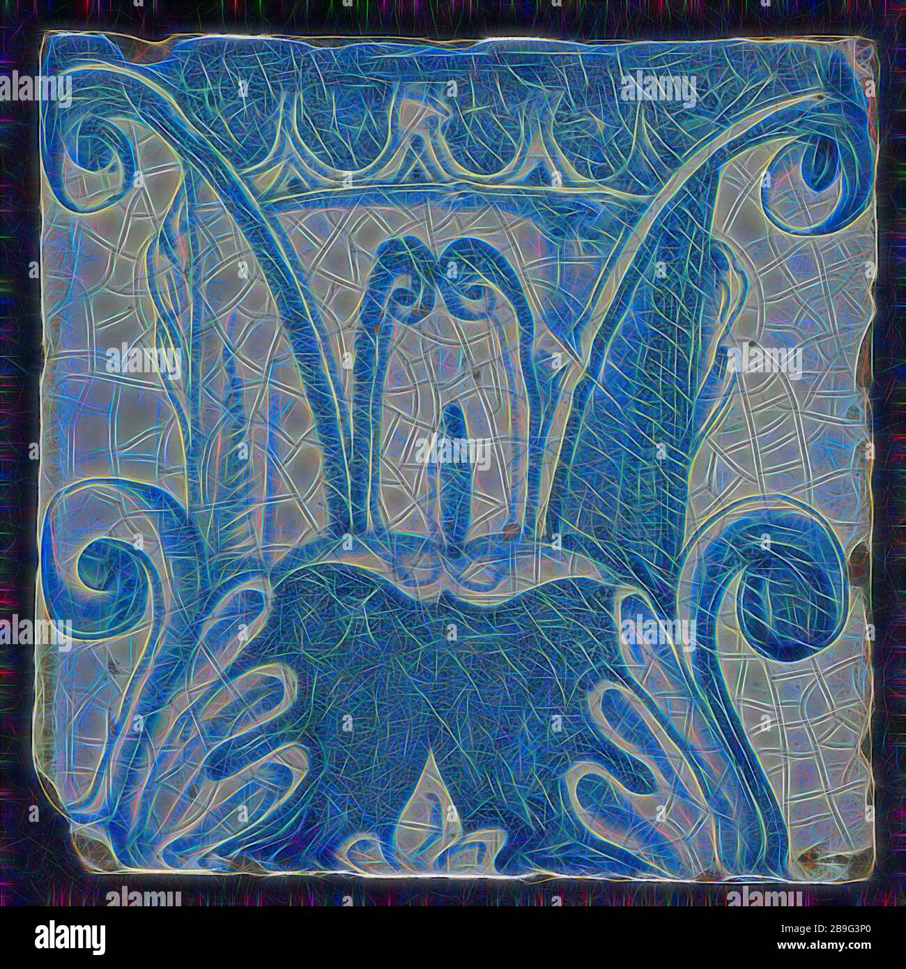 Blue tile of an upper part of corinthian column with volutes, upper ...