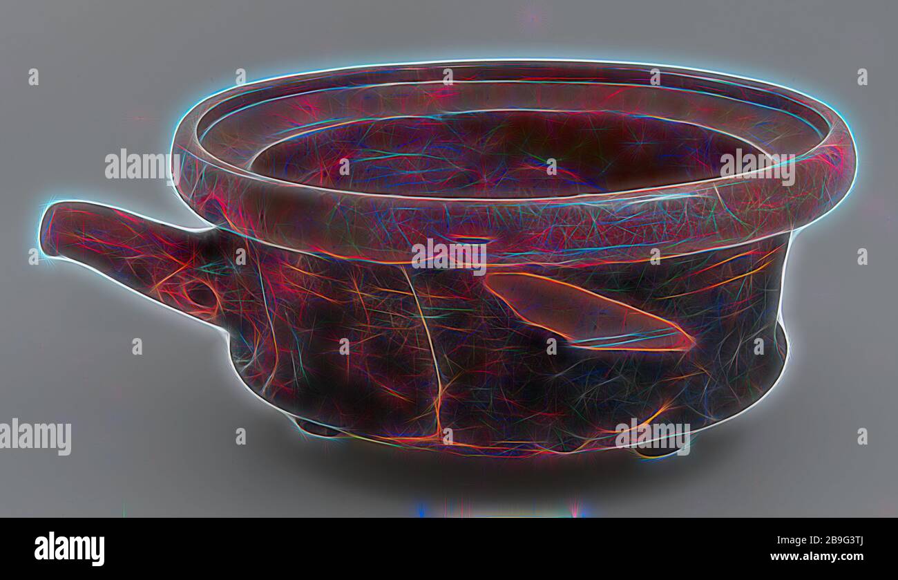 Pottery saucepan, cooking pot, red shard, internally glazed, stem, on ...