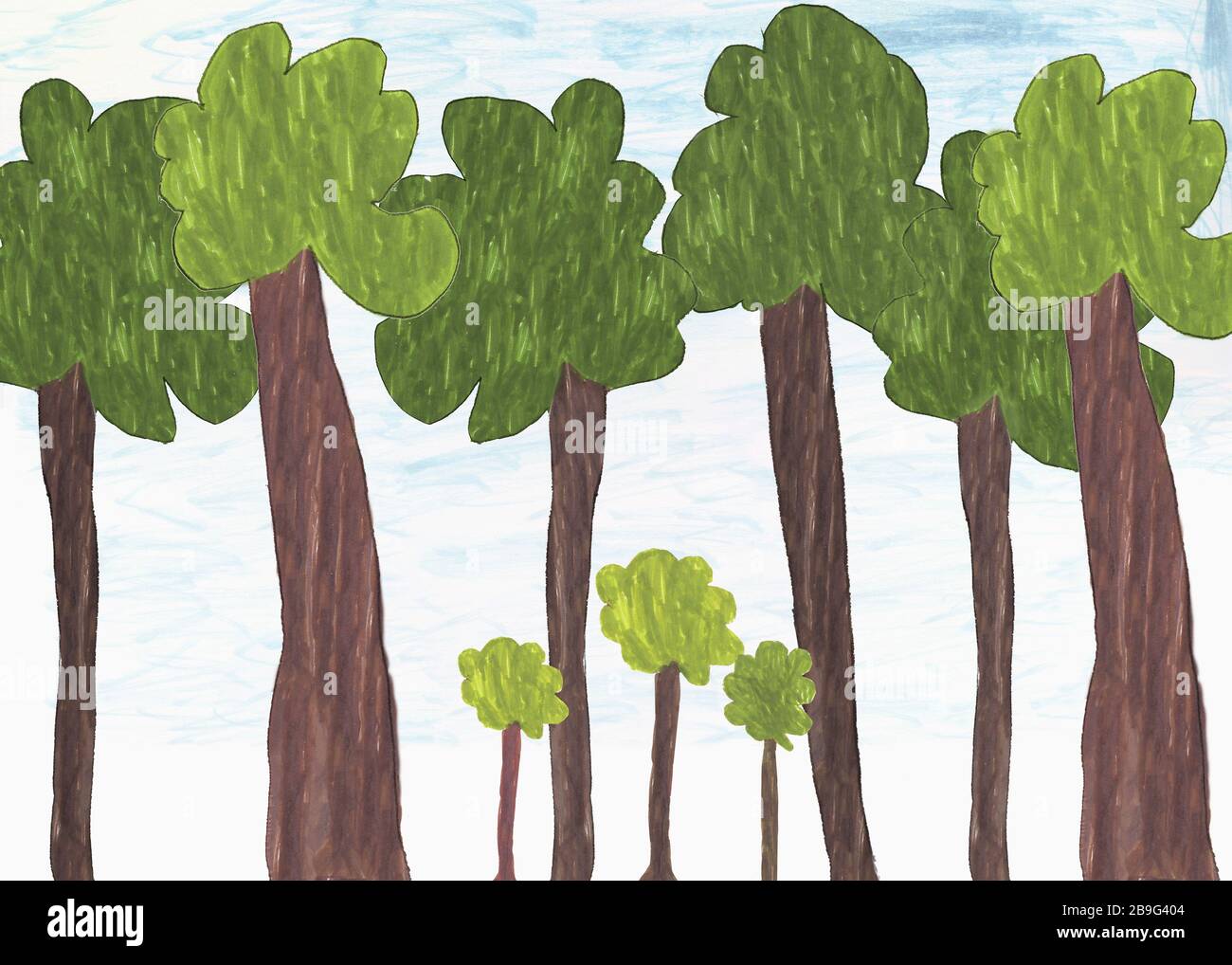 Childs drawing of big and small trees Stock Photo - Alamy