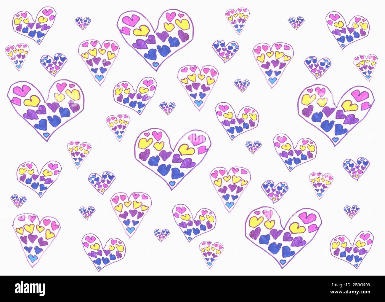 Childs drawing of multi colored hearts on white background Stock Photo ...