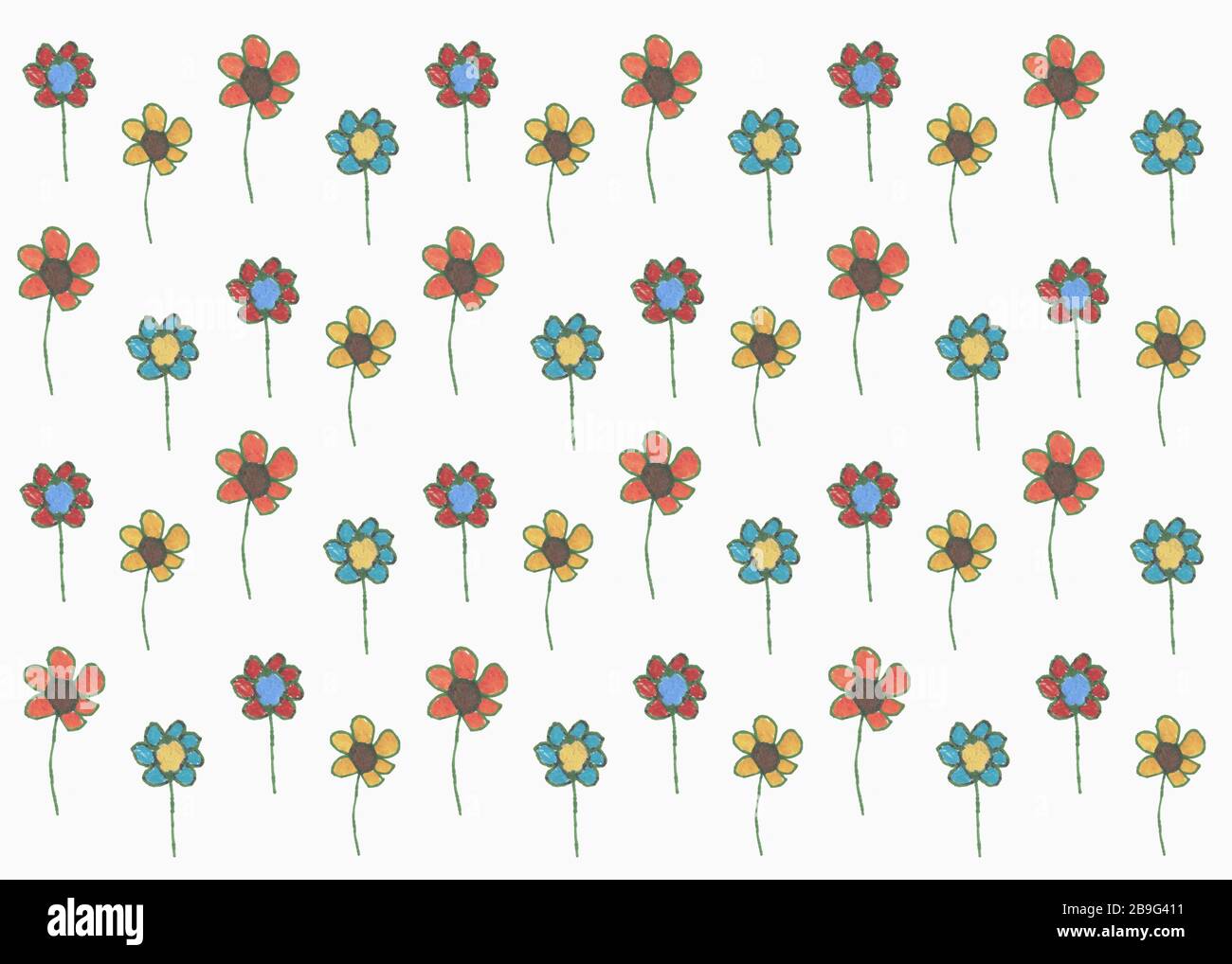 Drawing multi colored flowers on white background Stock Photo - Alamy