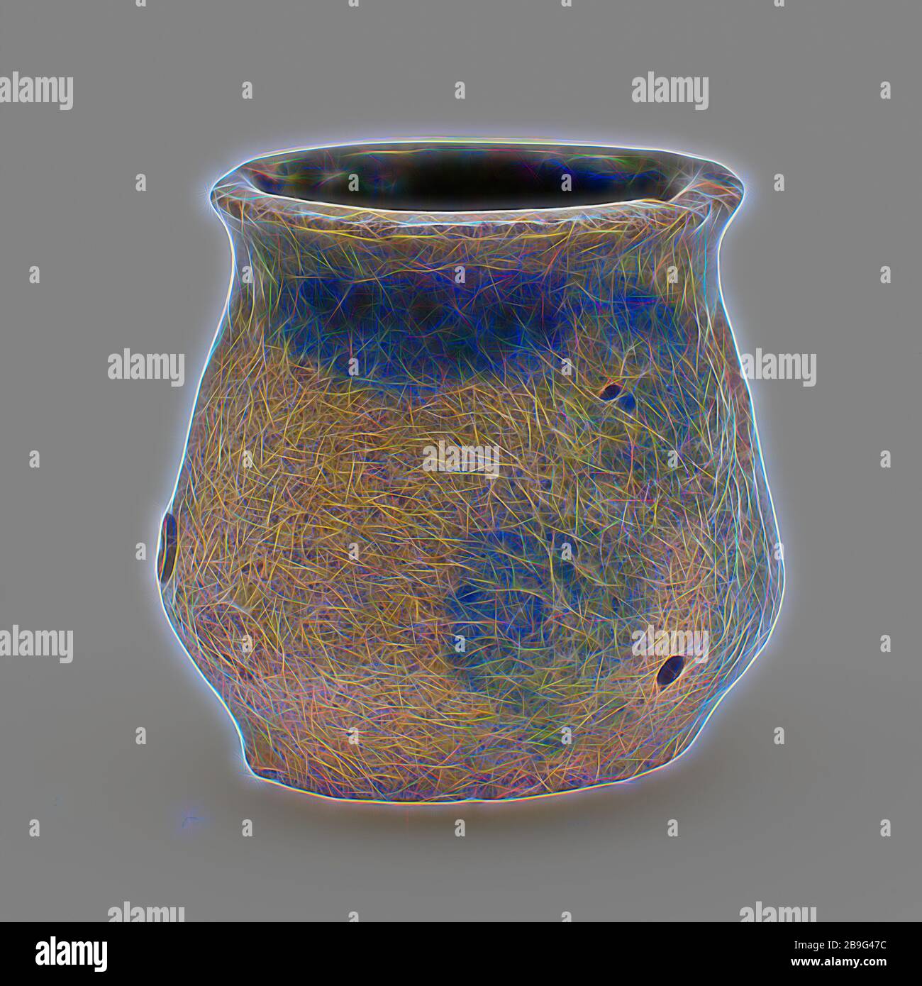 Pottery belly model ointment jar, gray shard, dark green glazed ...