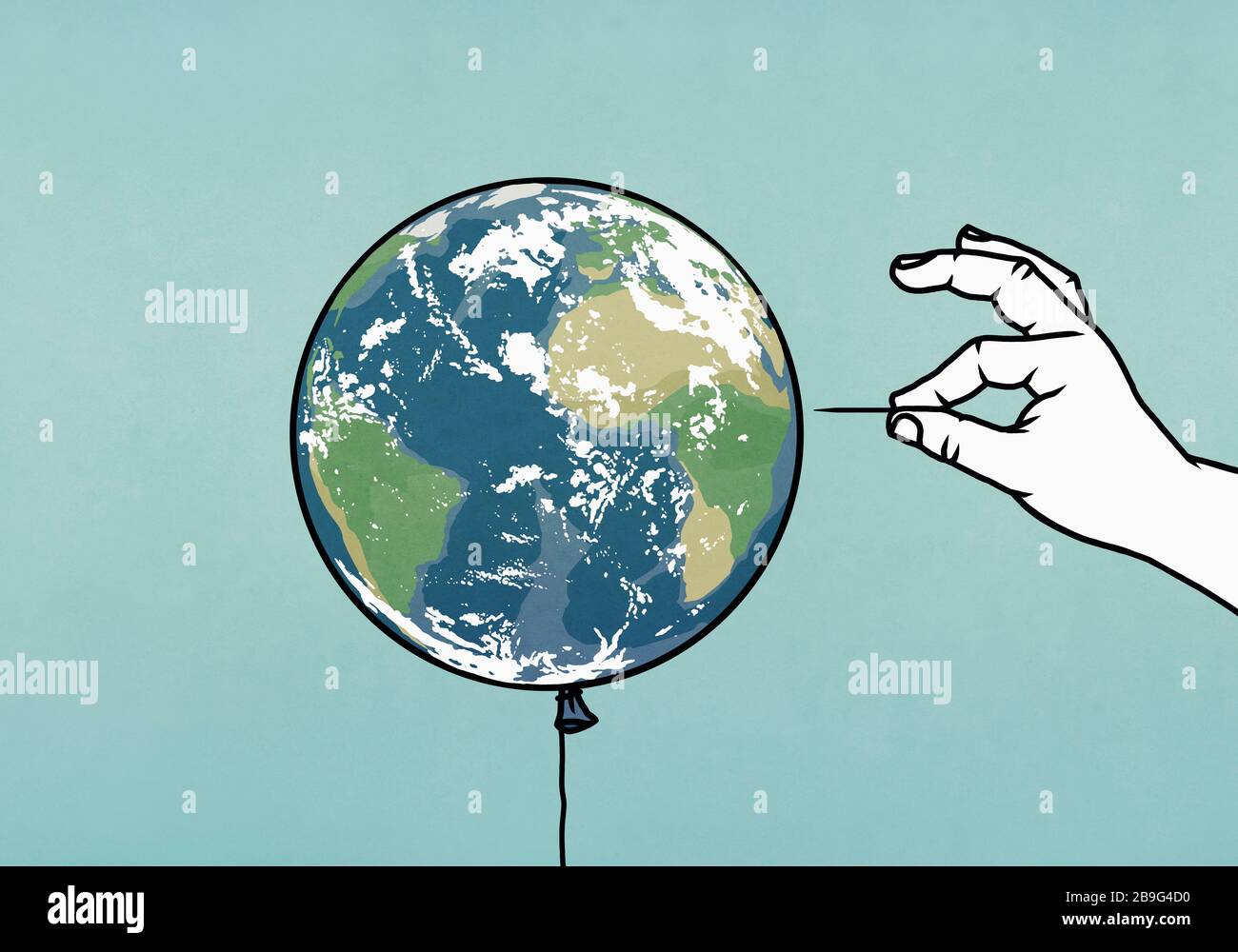 Hand with pin next to globe balloon Stock Photo - Alamy