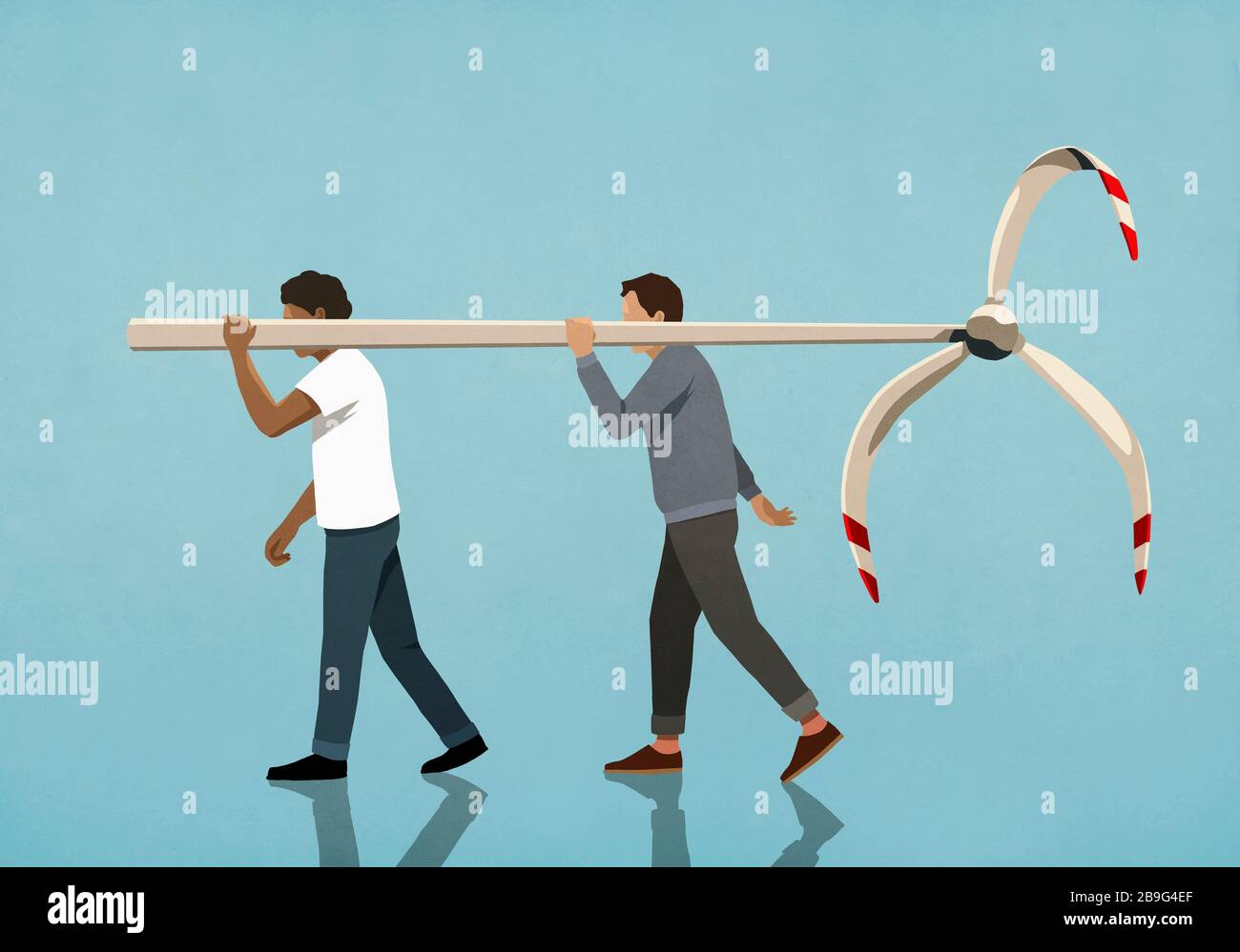 Men carrying weathered wind turbine Stock Photo - Alamy