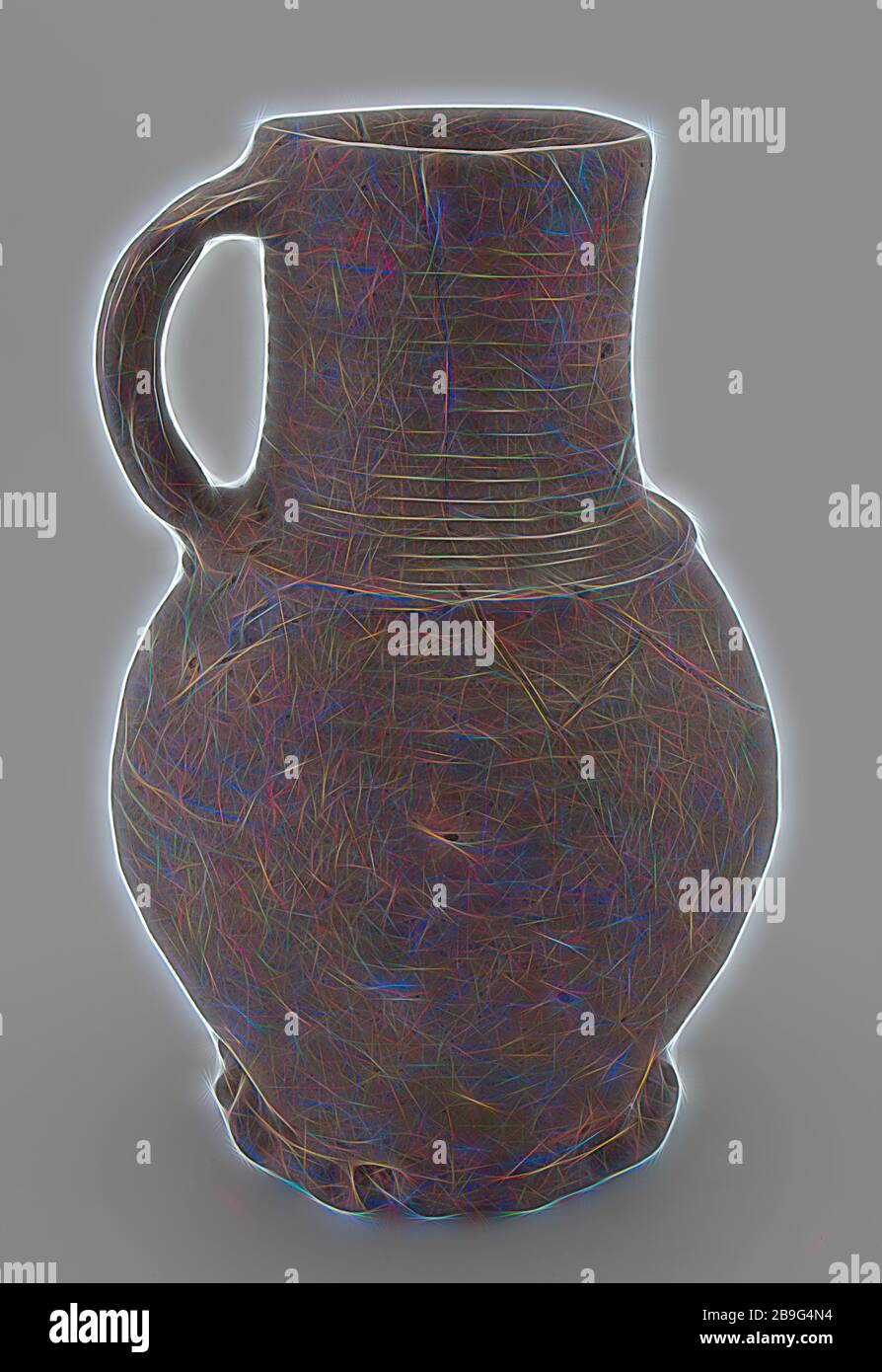 Stoneware jug, ball model with wide vertical ear, on squeeze foot, can ...