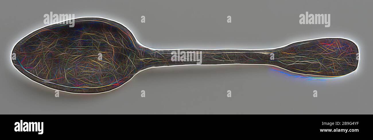 Small pewter spoon with elongated bowl, spatula-shaped handle end ...