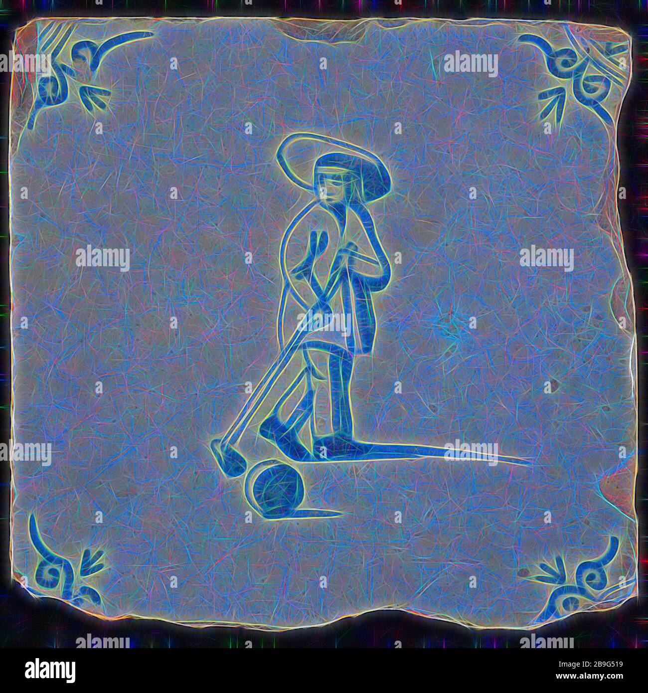 Scene tile, child's play, braces, corner motif ox's head, wall tile ...