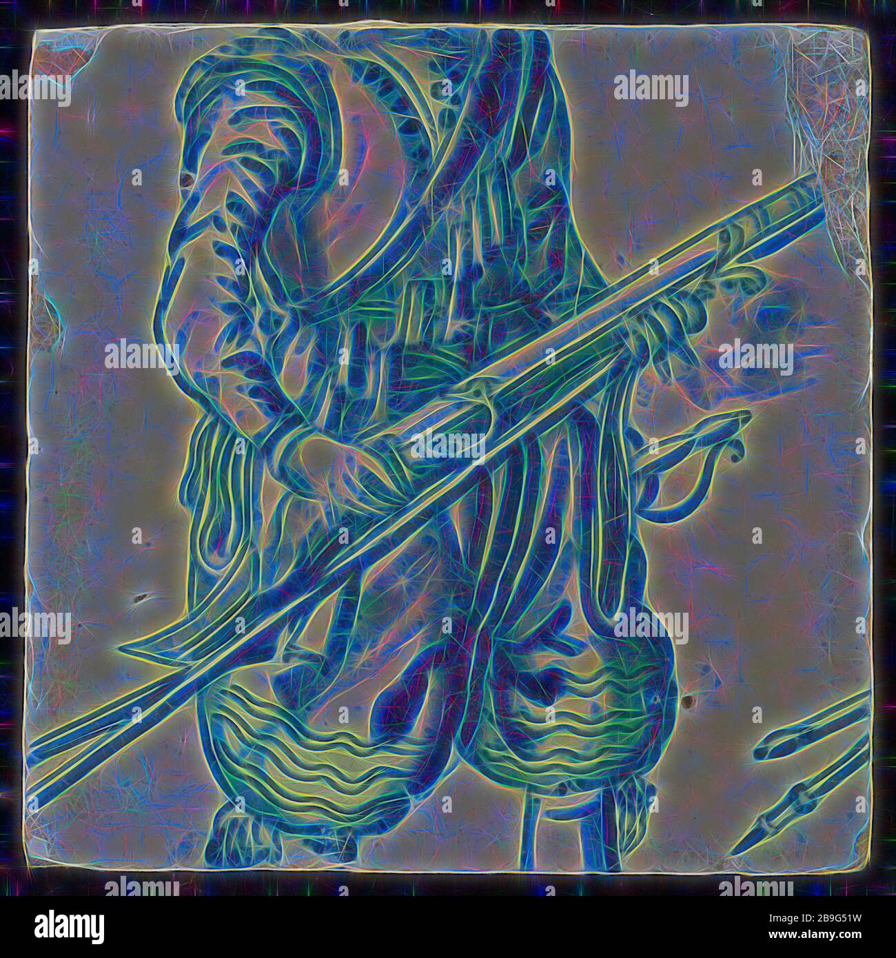 Tile of tableau with in blue torso of soldier, tile picture material ...