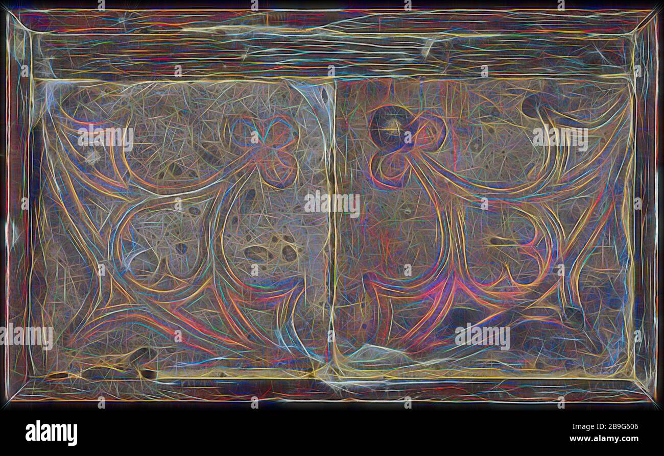 Tile field, two tiles, yellow reddish brown, carved decor, ornamental ...