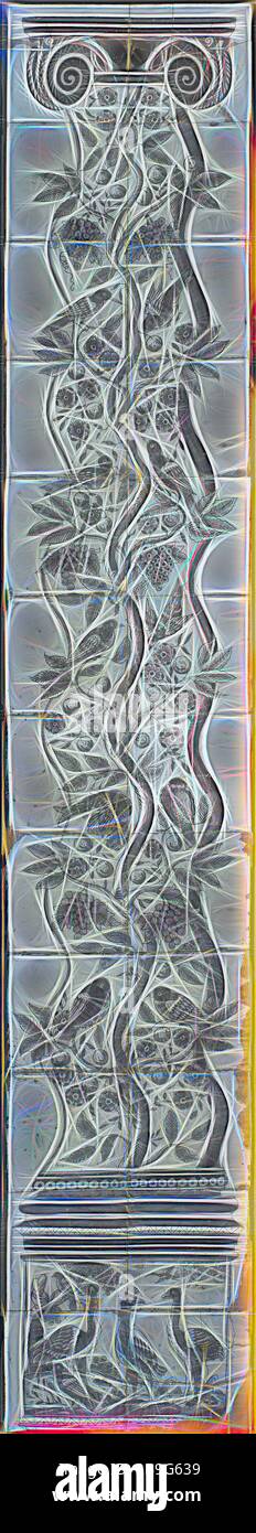 Purple tile pilaster, twisted column along which vine with apples and ...