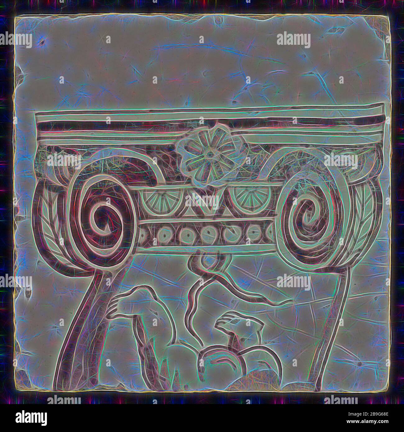 Tile of purple pilaster with twisted column around which branch of ...