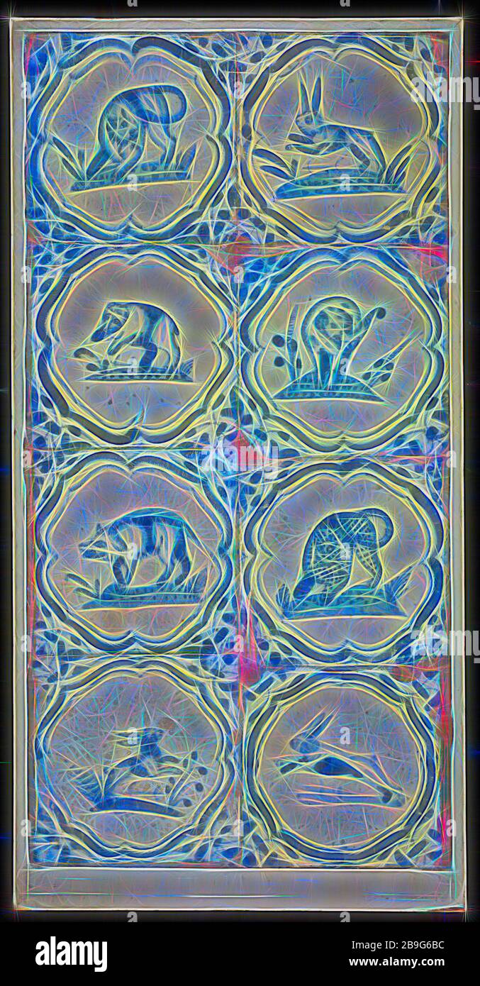 Tile field, eight tiles, braces with elephant, corner motif, wing leaf ...