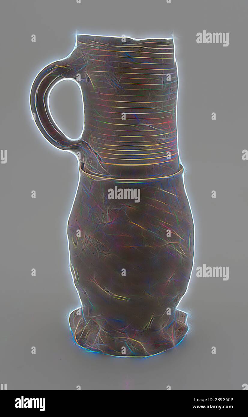 Stoneware jug, ball model with wide band ear, on squeeze foot, jug ...