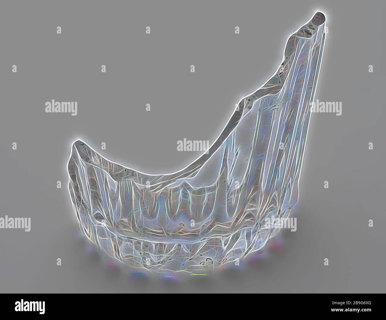 Bottom fragment of drinking glass with fine ribs, pontilemark, clear ...