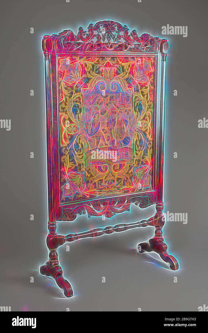 Walnut wood fire screen with Régence wood carving, fire shield fire ...