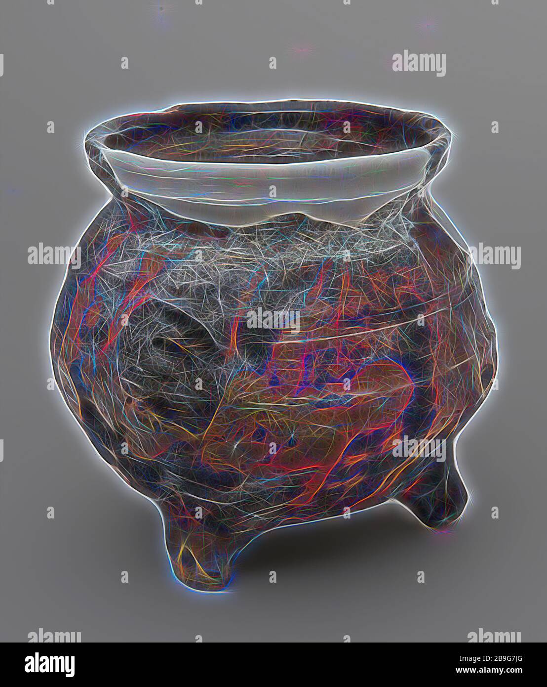 Pottery cooking jug on three legs, grape-model with one broken-off ear ...