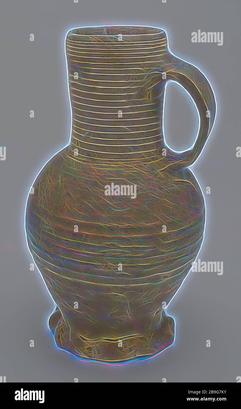 Stoneware jug on pinched foot with curved body and cylindrical neck ...