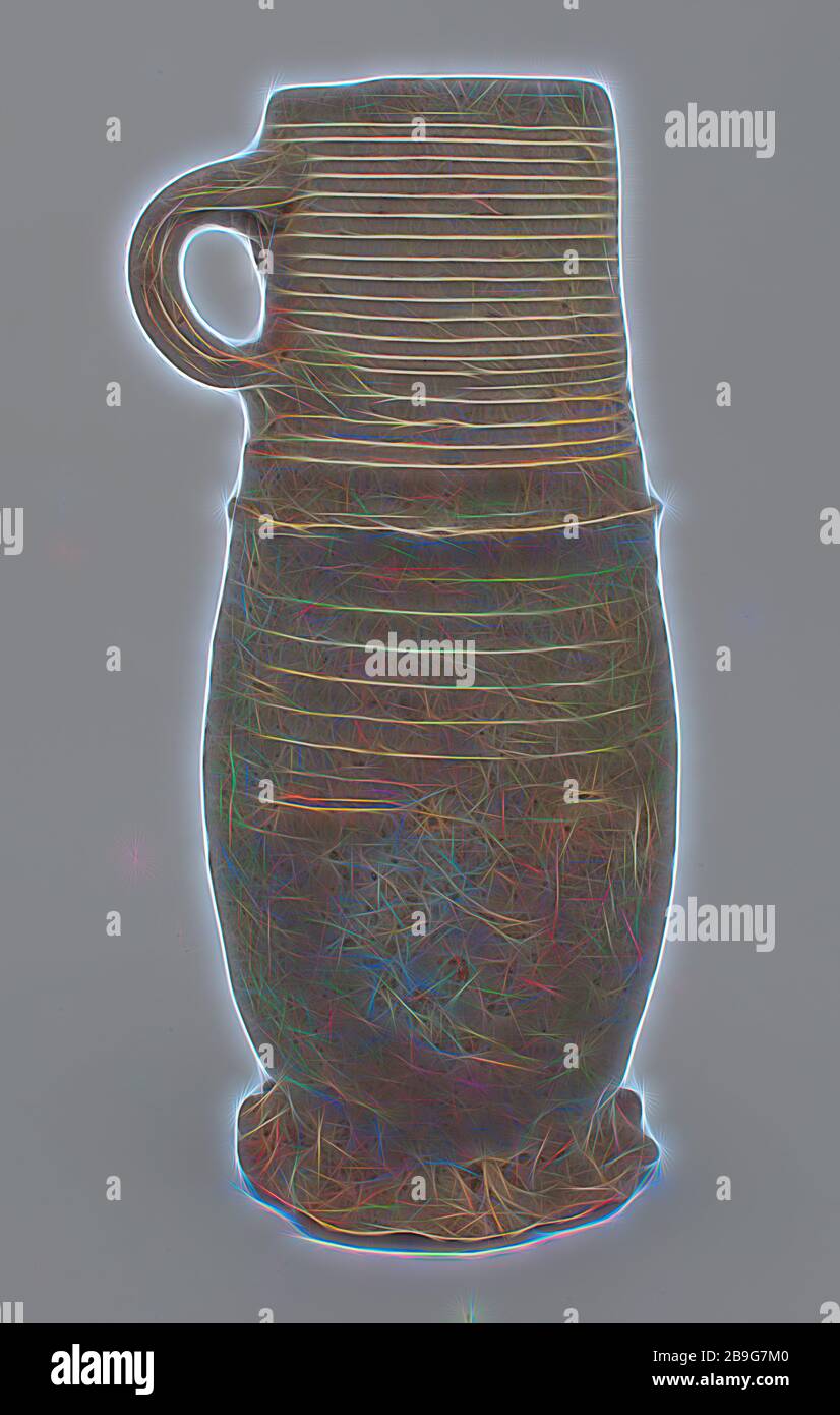 Stoneware jug pinched with slightly curved body and cylindrical neck ...