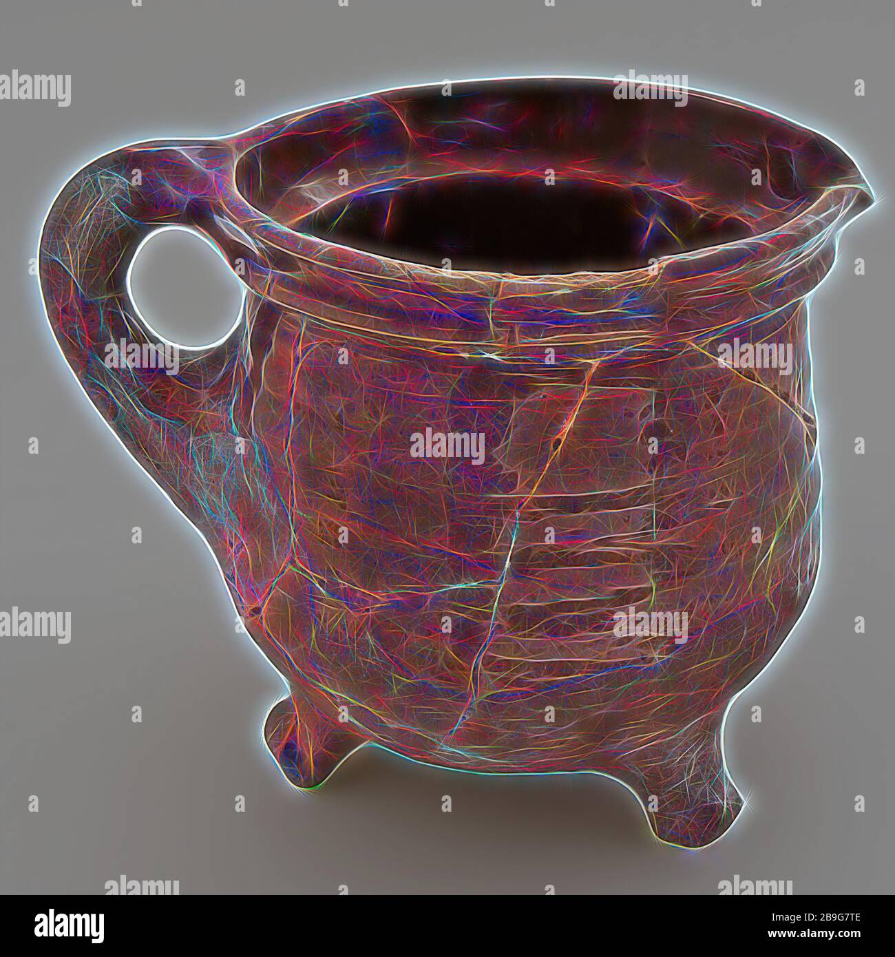 Pottery cooking jug on three legs, grape model, one ear, neck rim with ...