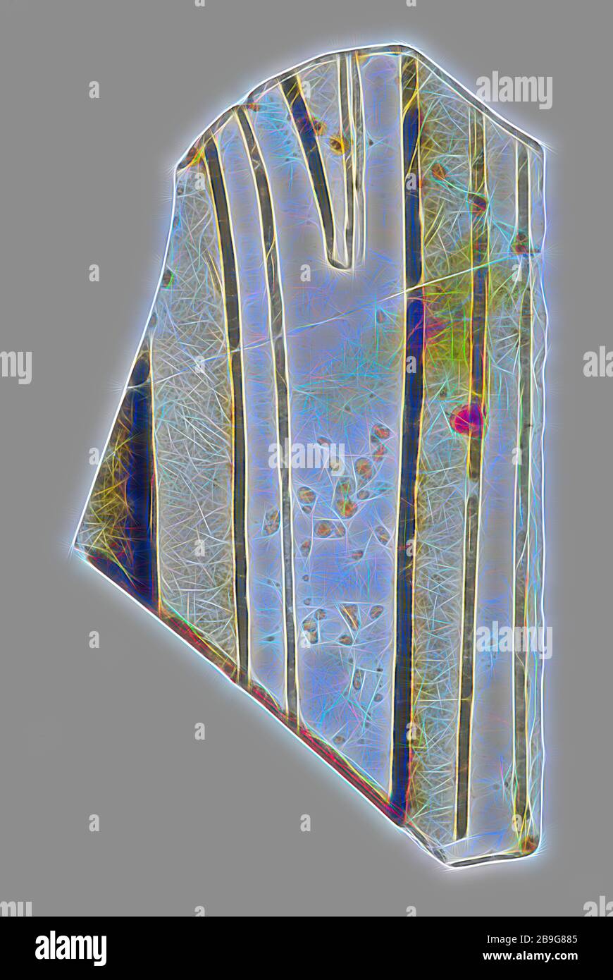 Fragments of green window glass with stained-glass decor, Gothic vault ...