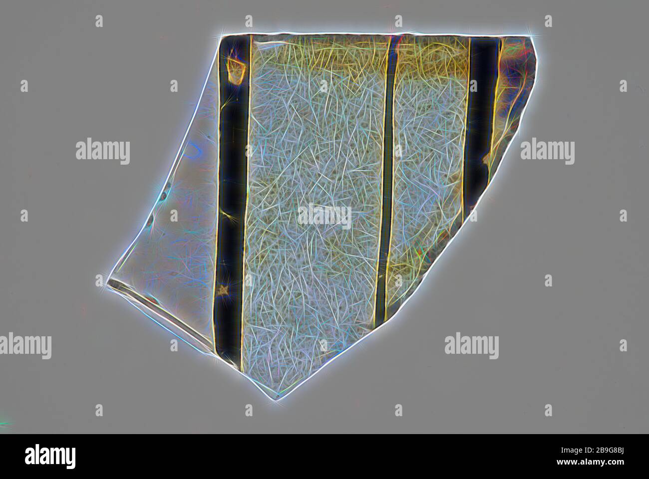 Fragment of green window glass with stained-glass decor, lines of ...