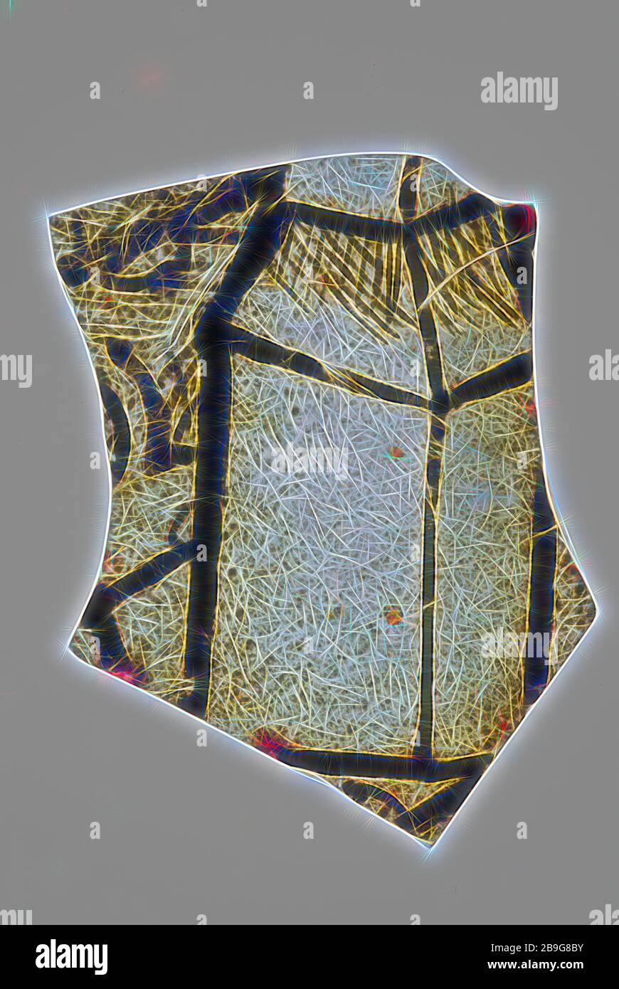 Fragment of green window glass with stained-glass decoration, plinth or ...