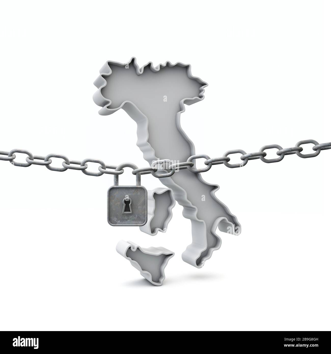 Italy lockdown concept. Map with lock and chain. 3D Render Stock Photo ...