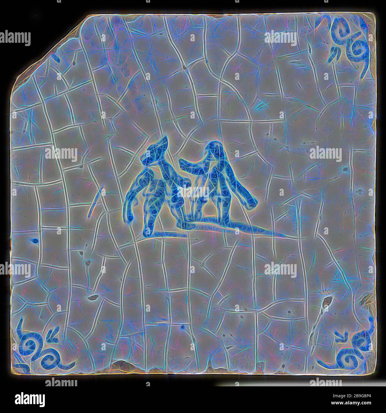 Scene tile, double child's play, tumbling, corner motif ox's head, wall ...