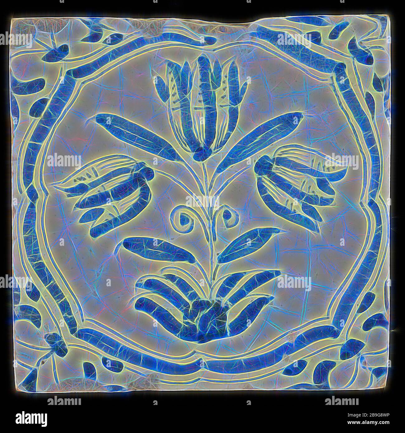 Flower tiling with three-tier in braces, blue decor on white ground ...